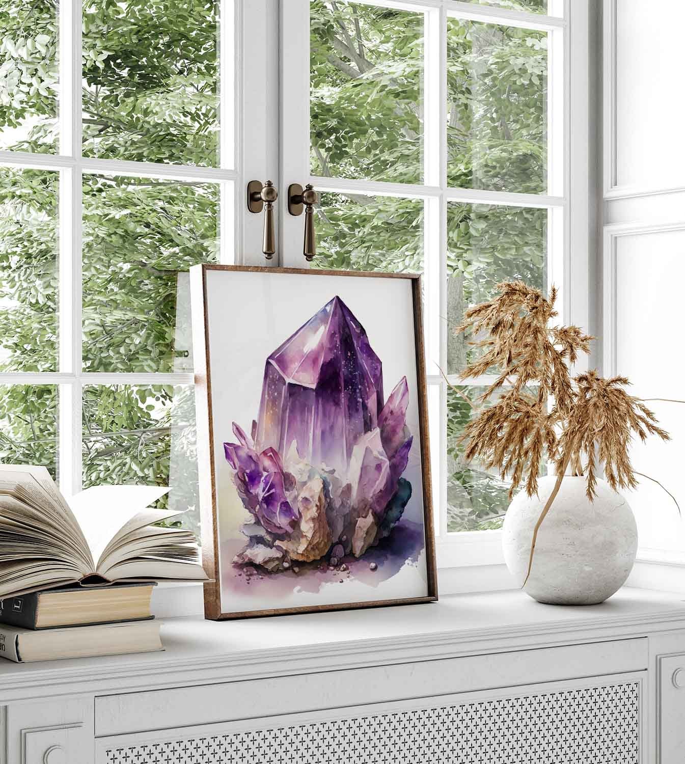 Amethyst Crystal Watercolor Printable Wall Art Crystal Poster, Crystal Wall Decor, Occult Art ...