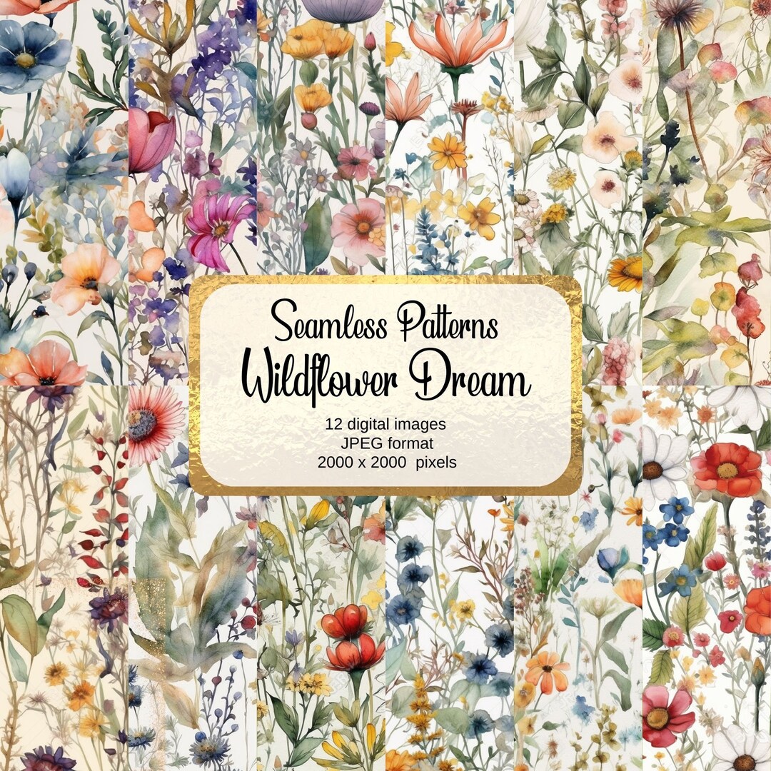 Seamless Pattern Wildflowers Watercolor, Floral Digital Paper Pack ...
