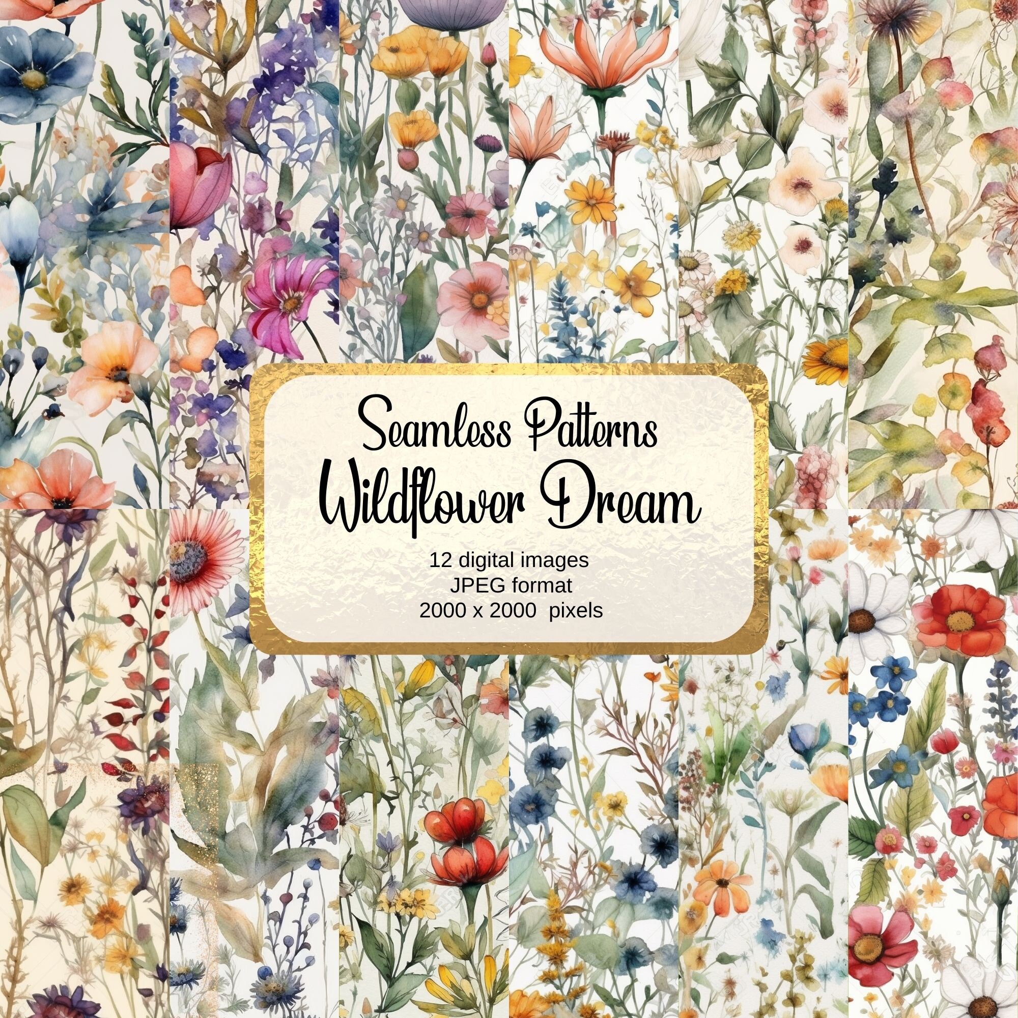 Seamless Pattern Wildflowers Watercolor Floral Digital Paper - Etsy