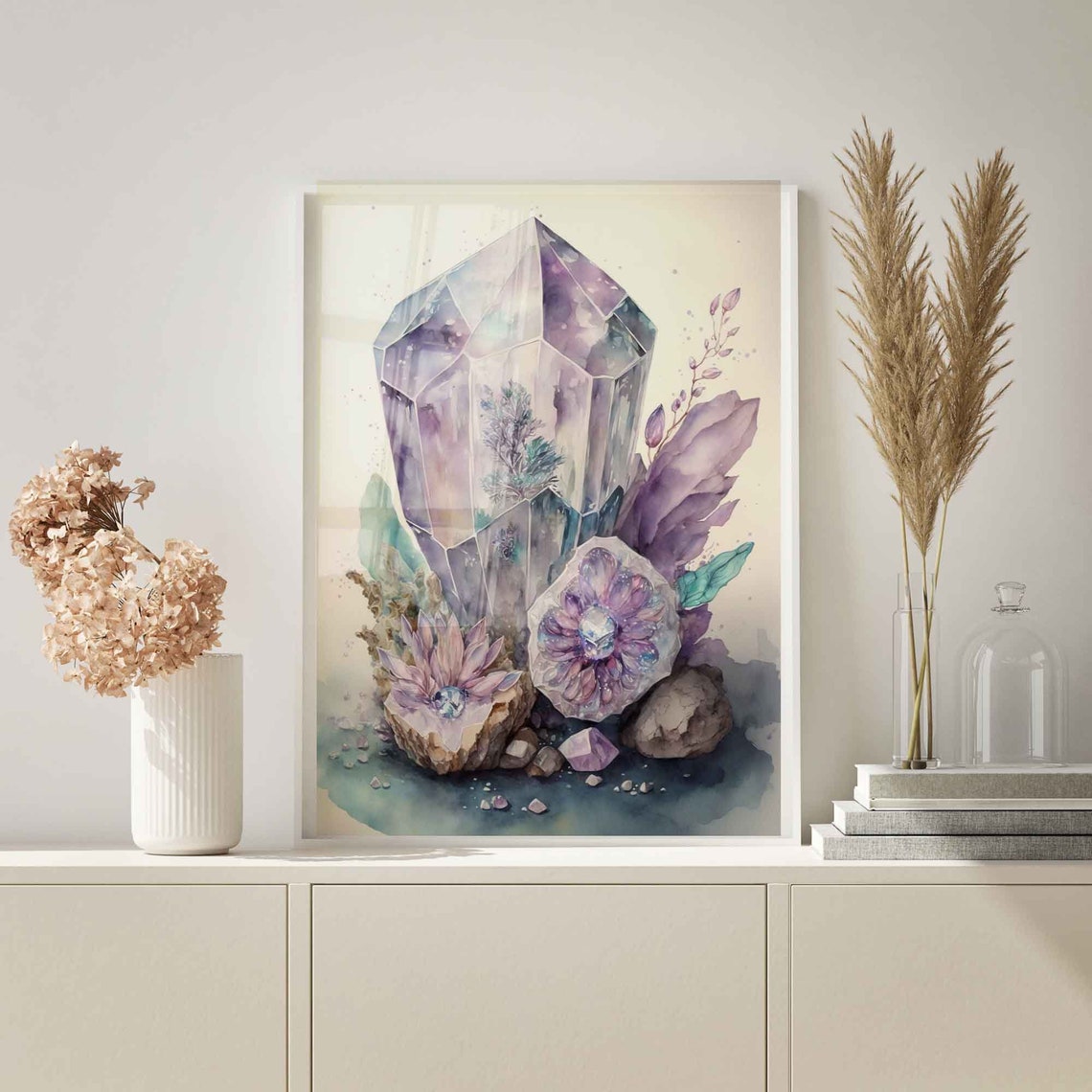 Dreamy Crystal Art, Watercolor Illustration, Printable Wall Decor ...