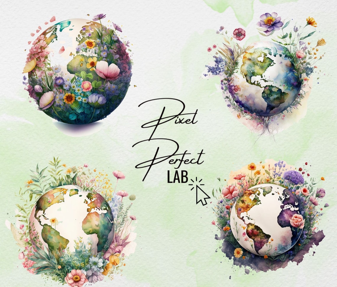 Earth Day Watercolor Clipart Set Planet Earth Globe & - Etsy