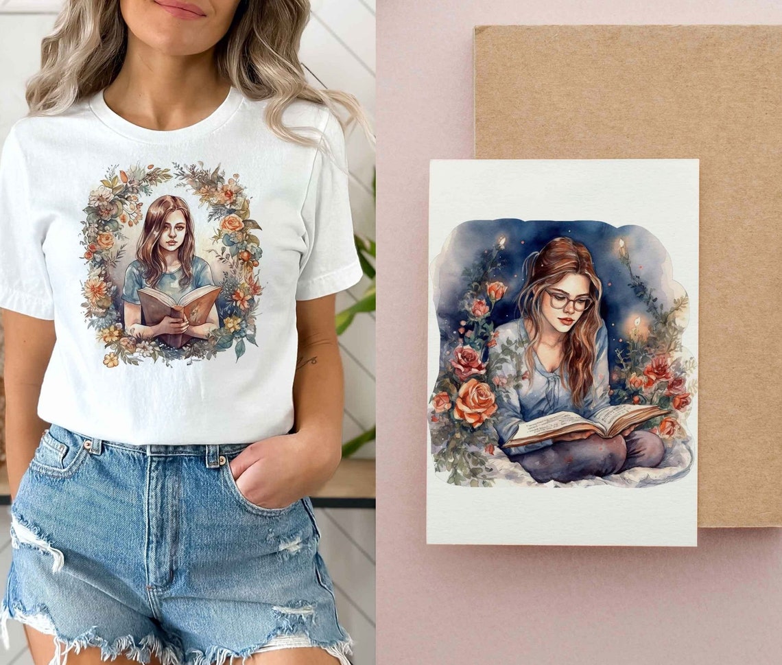 Book Lovers Clipart Set Book Decor Theme, Bookworm Girl, Library ...