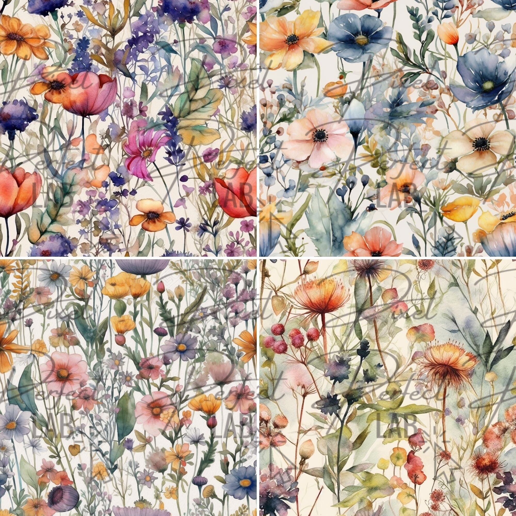 Seamless Pattern Wildflowers Watercolor Floral Digital Paper - Etsy