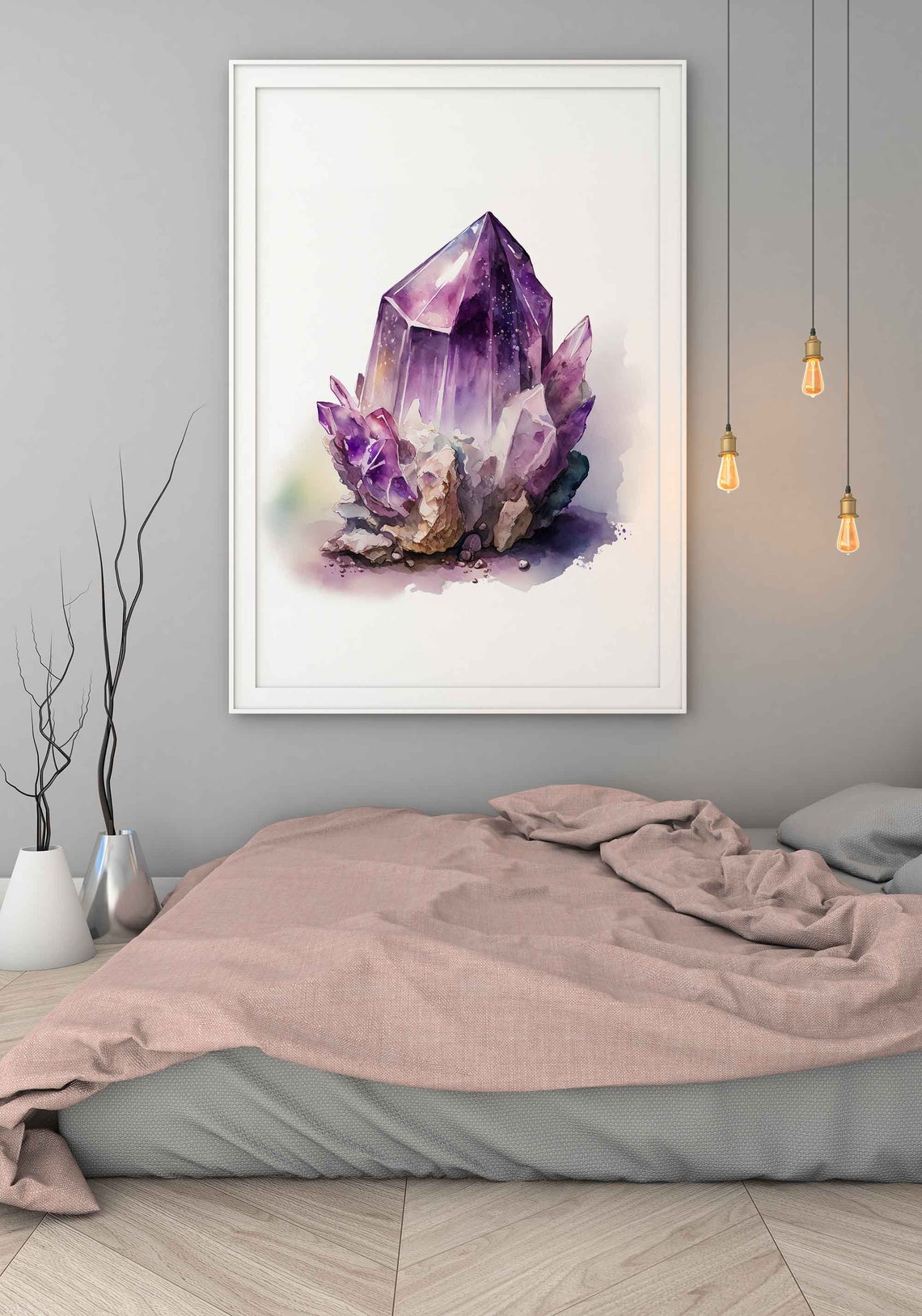 Amethyst Crystal Watercolor Printable Wall Art Crystal Poster, Crystal ...