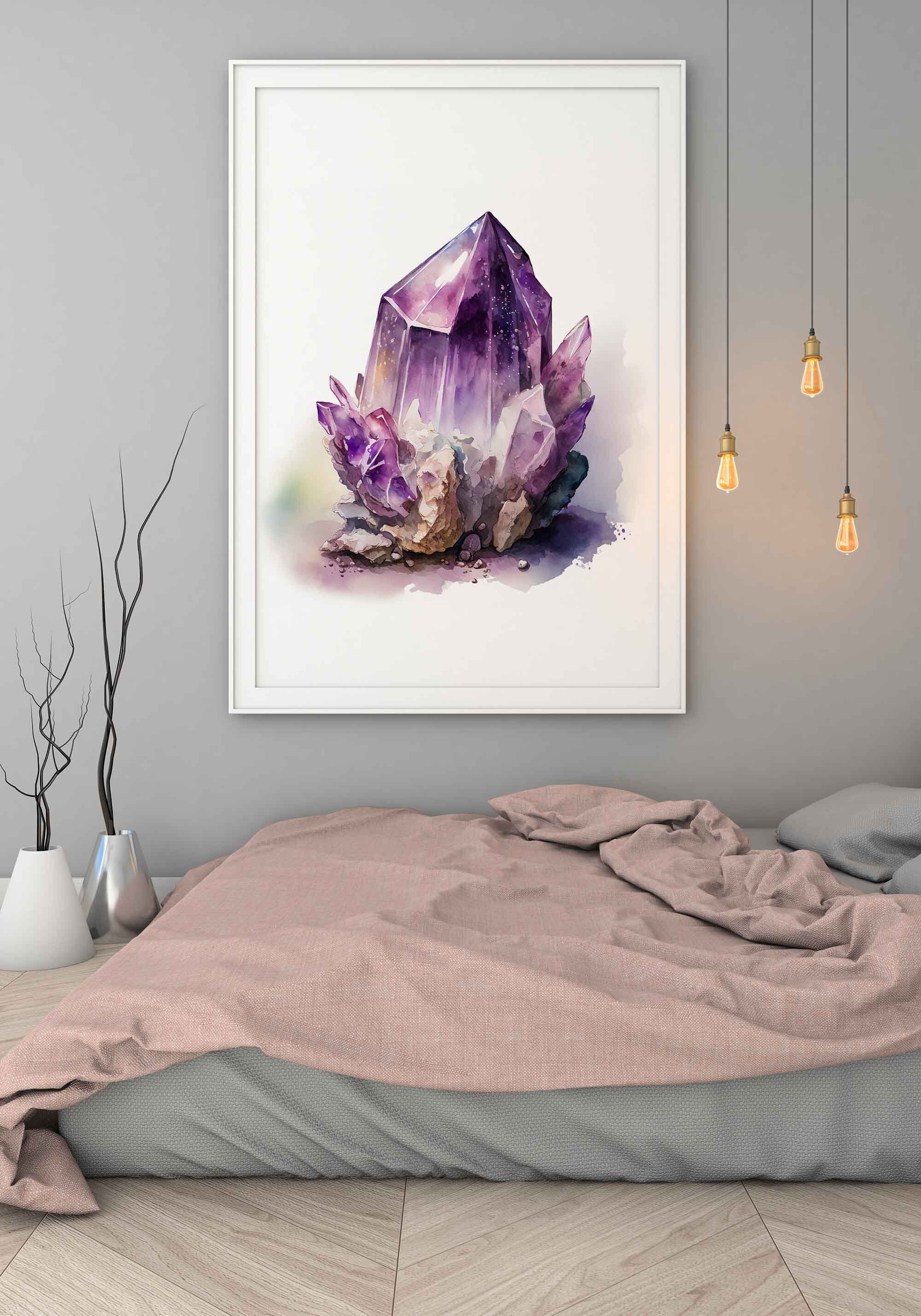 Amethyst Crystal Watercolor Printable Wall Art Crystal Poster, Crystal ...