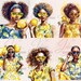 Black Girls Lemon Print Clipart Set, Dark Skin Fashion Illustrations ...