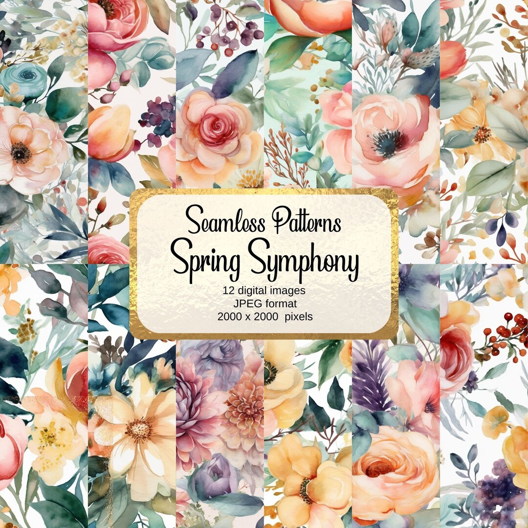 Floral Seamless Pattern Pack, Watercolor Flowers Digital Paper, Digital ...