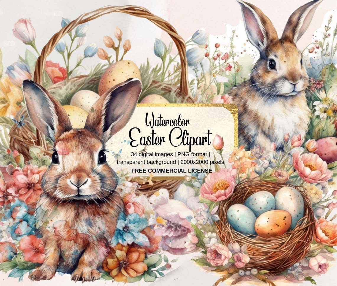 Easter Watercolor Clipart Set, Springtime Clipart Bundle, Easter Floral ...