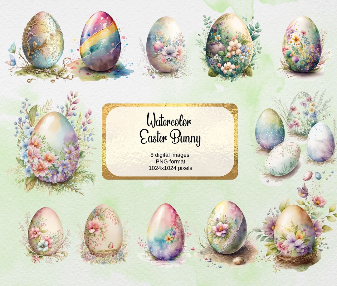 Easter Watercolor Clipart Set, Springtime Clipart Bundle, Colorful Eggs ...