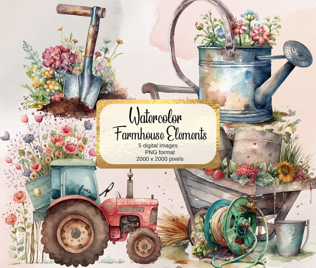 Rustic Charm: Spring Clipart Farmhouse Scenes Garden - Etsy
