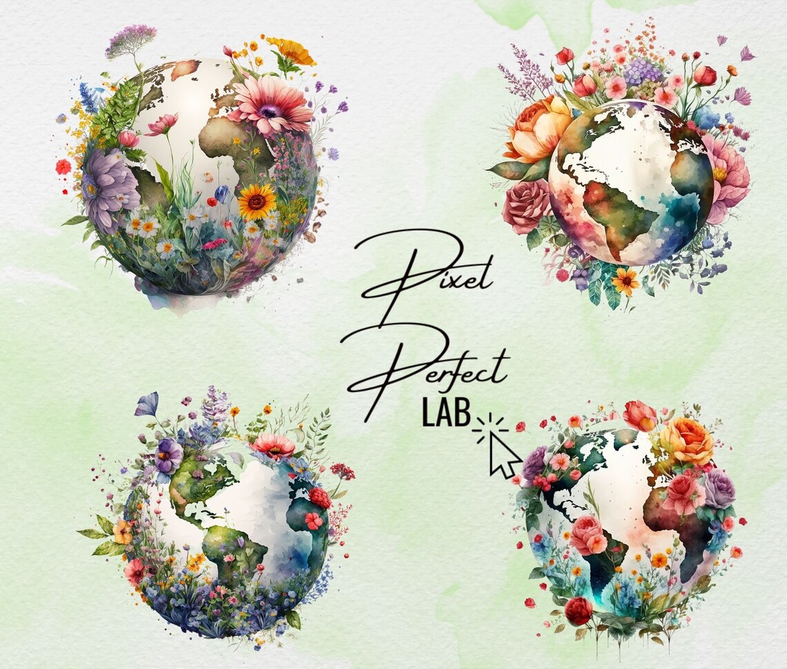 Earth Day Watercolor Clipart Set Planet Earth Globe & - Etsy