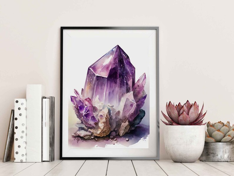 Amethyst Crystal Watercolor Printable Wall Art Crystal Poster, Crystal ...