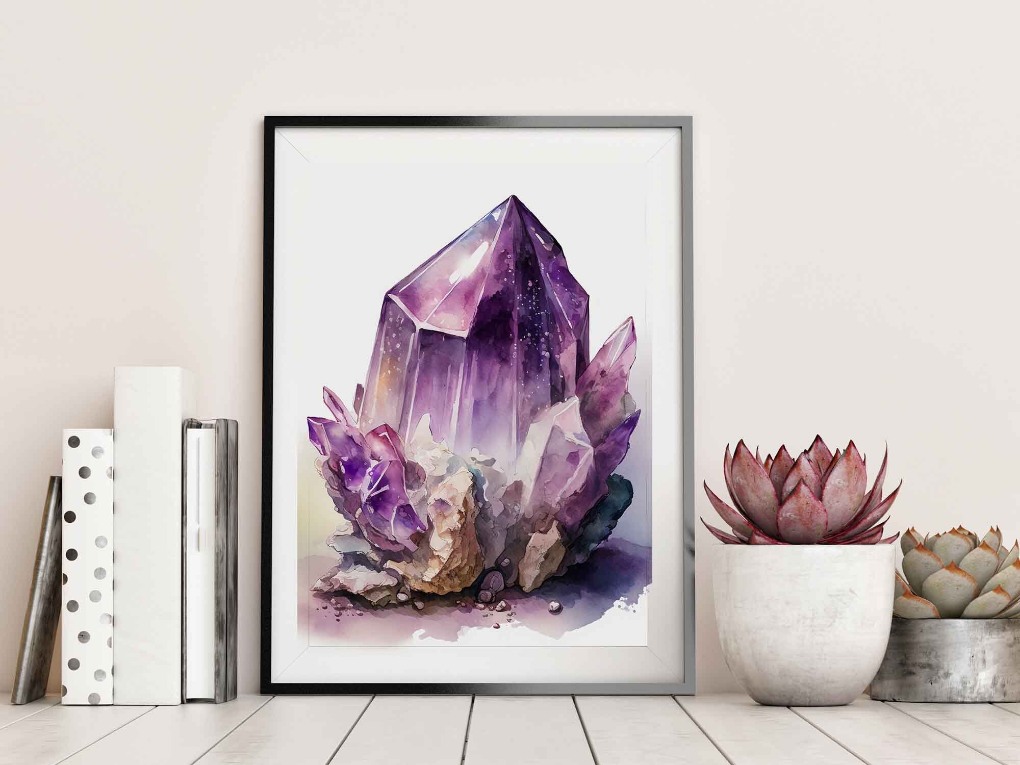 Amethyst Crystal Watercolor Printable Wall Art Crystal Poster, Crystal ...