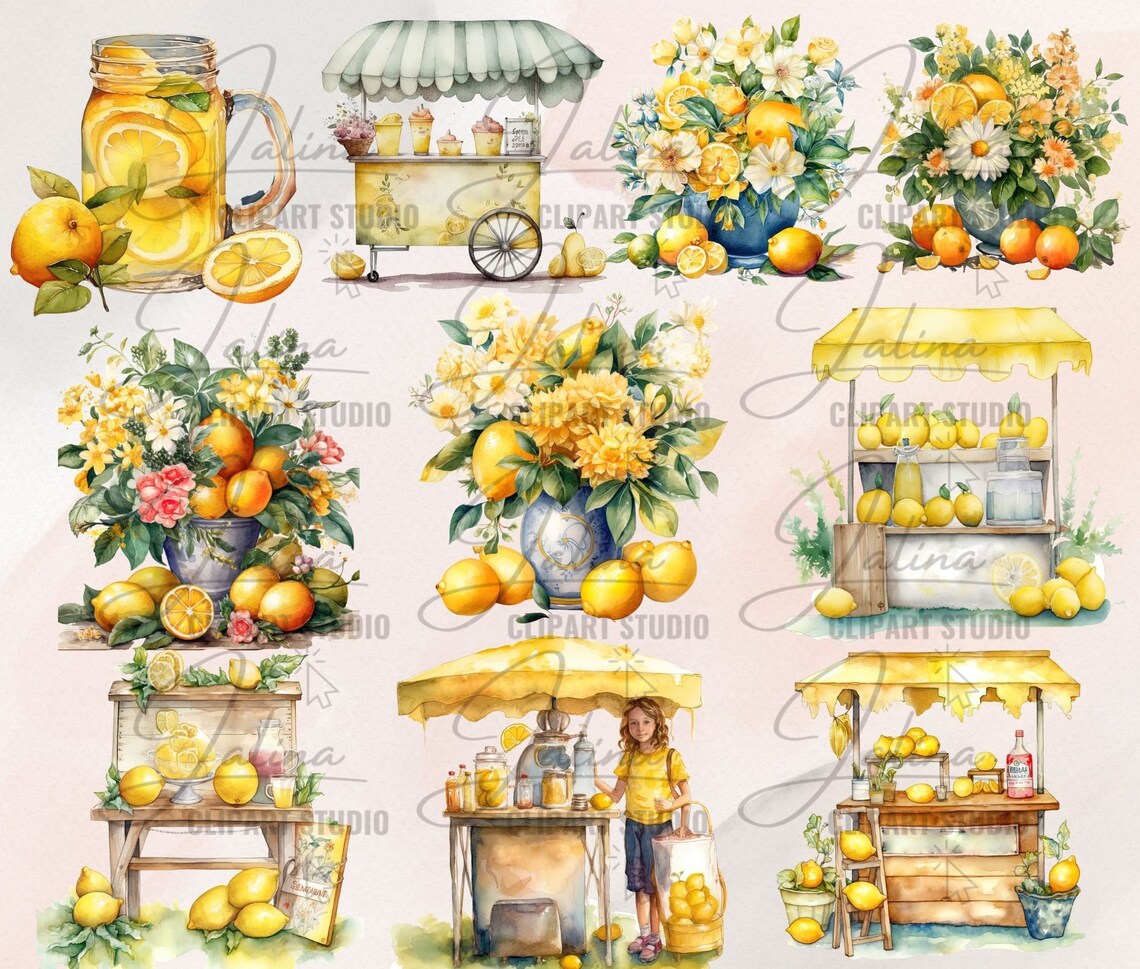 Fresh Citrus Digital Clipart Set Lemon and Lime Fruit Clipart ...