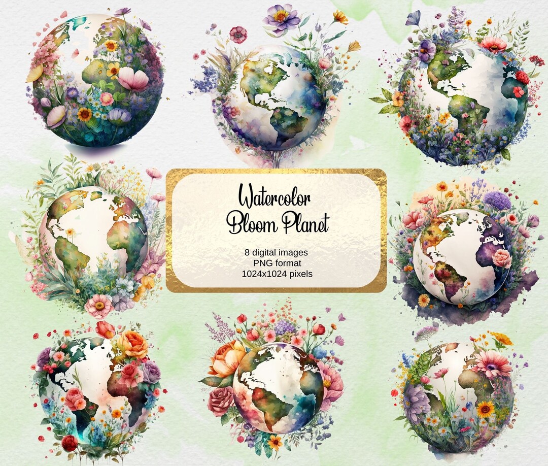 Earth Day Watercolor Clipart Set Planet Earth, Globe & Nature Elements ...