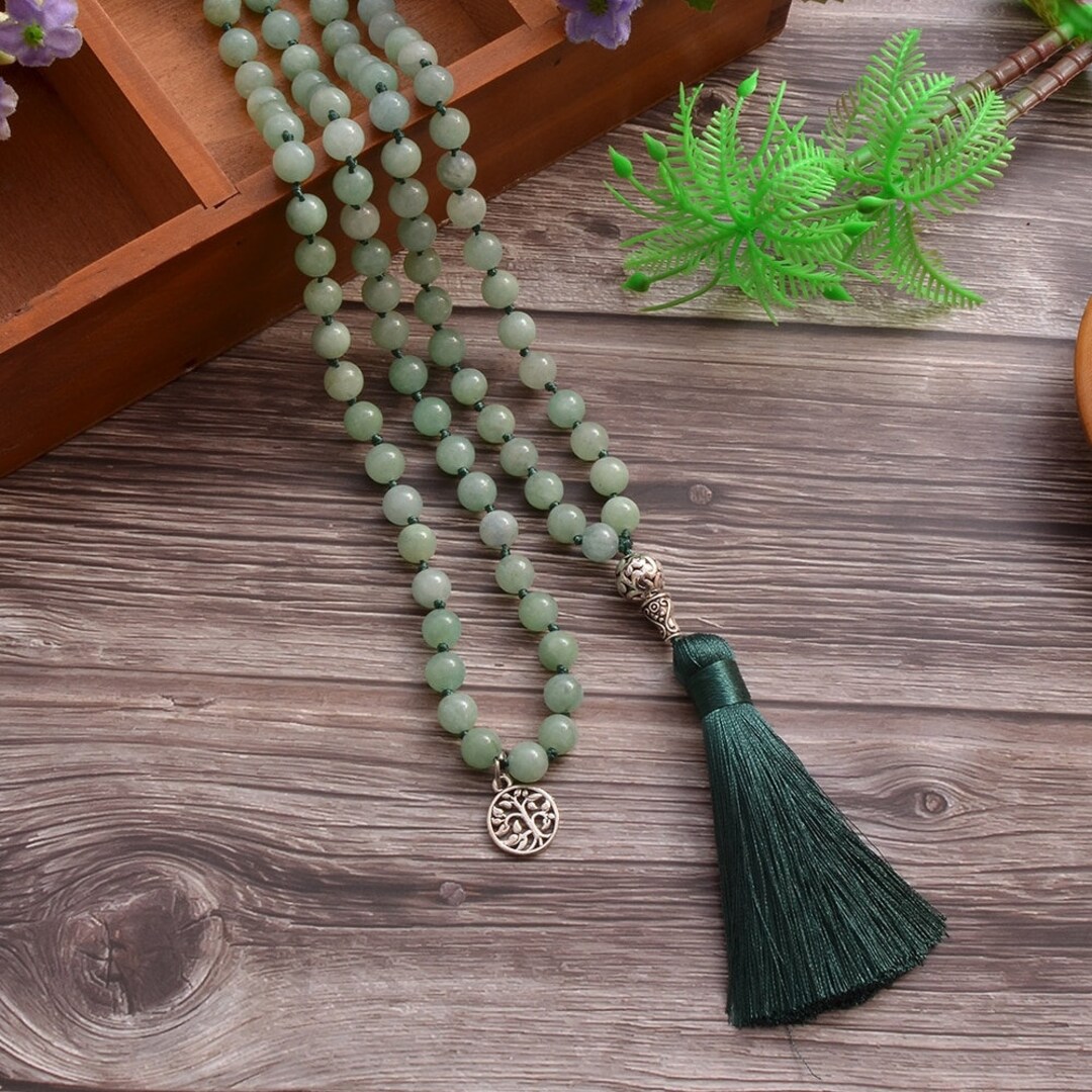 Burmese Jade Necklace // Green Jade Mala Necklace // Buddhist Prayer ...