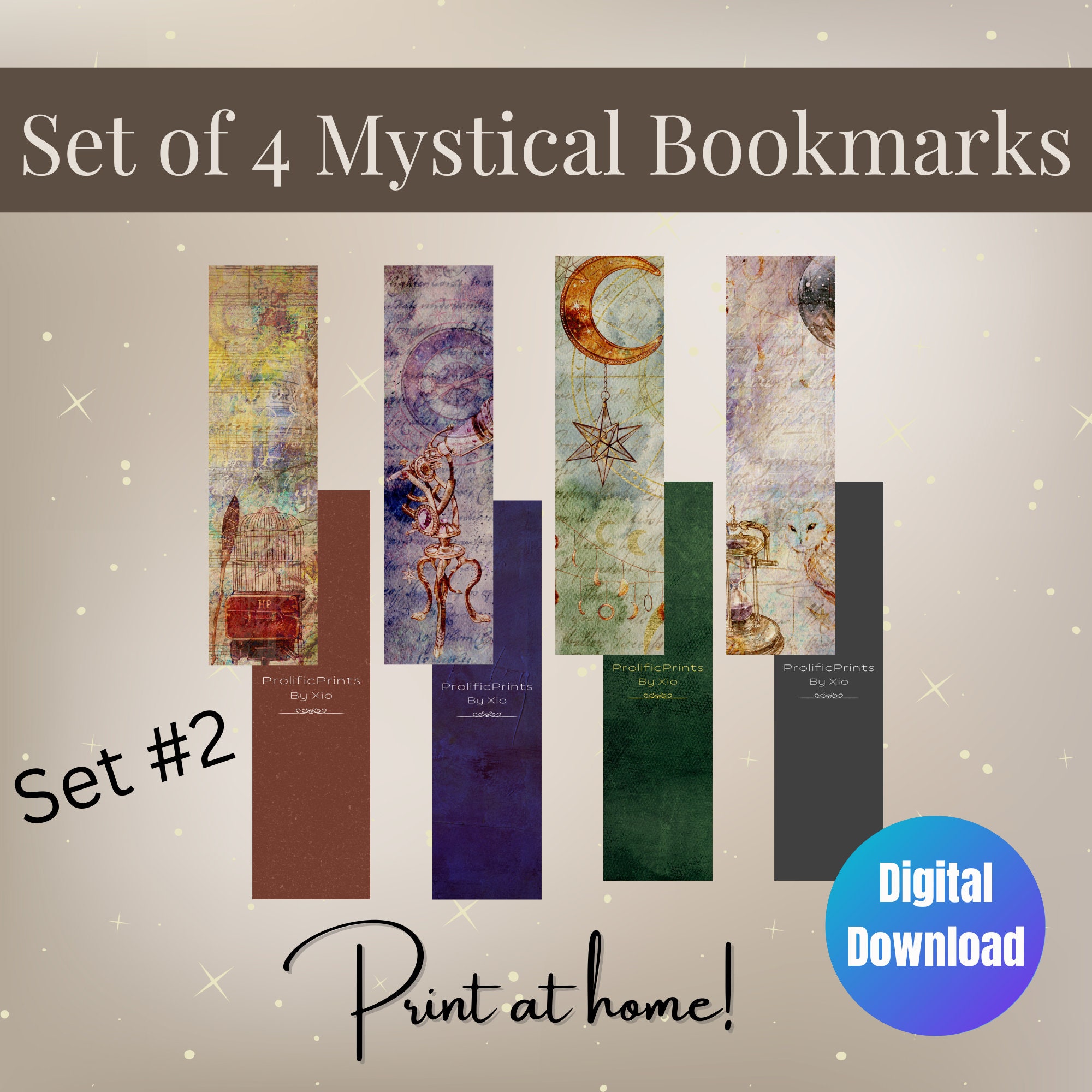 Set of 4 Printable Bookmarks, Mystical Digital Bookmark Set #2 ...