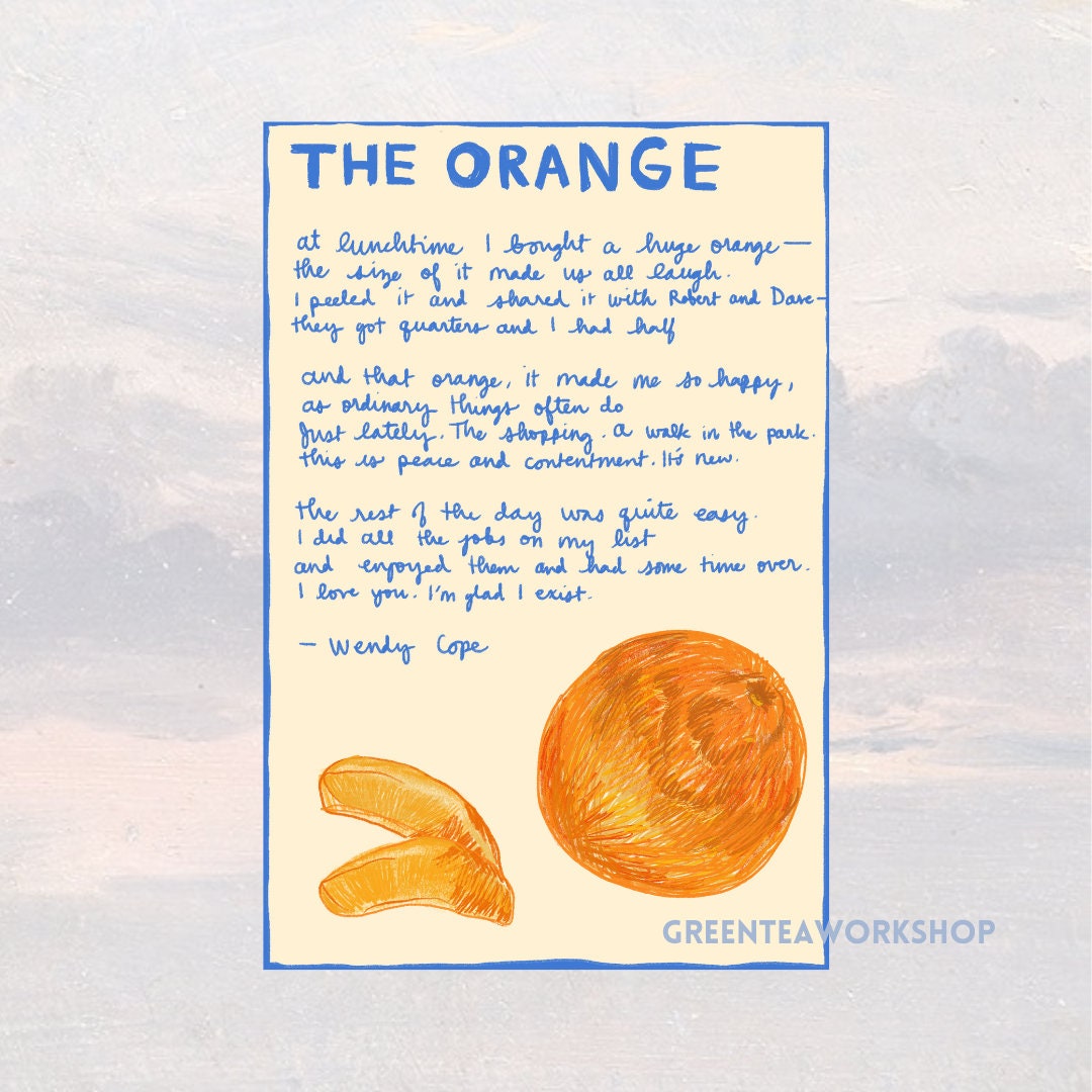 The Orange by Wendy Cope Poem Digital PDF Instant Download Poetry Art ...