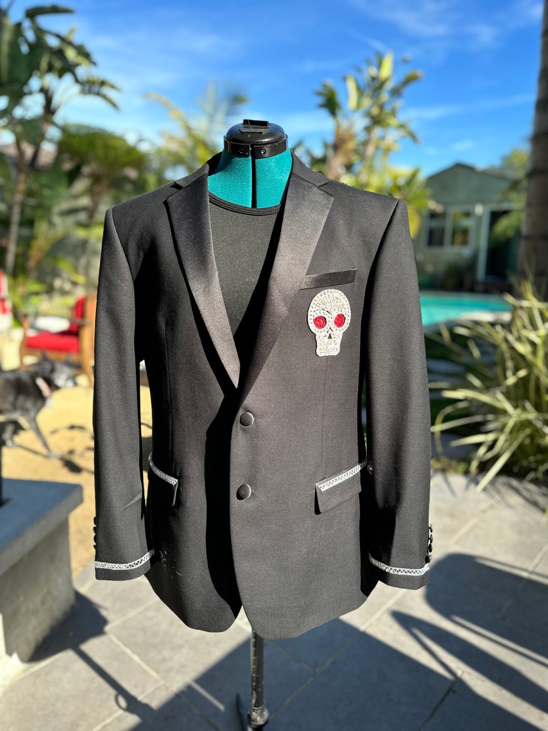 PUNK Tuxedo Skull Wedding Goth Prom - Rhinestone Jacket Upcycled Formal ...