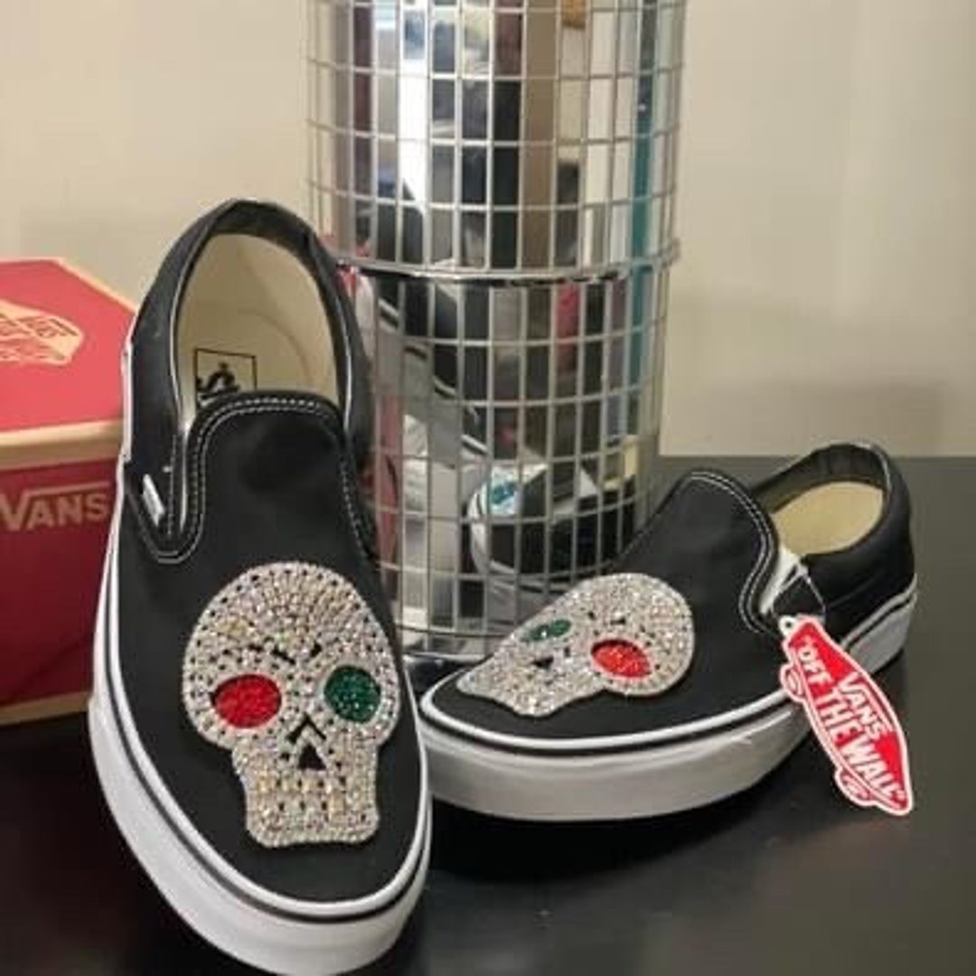 Skull Shoes Slip on Skull Vans Gothic Shoes Rhinestone Shoes With ...