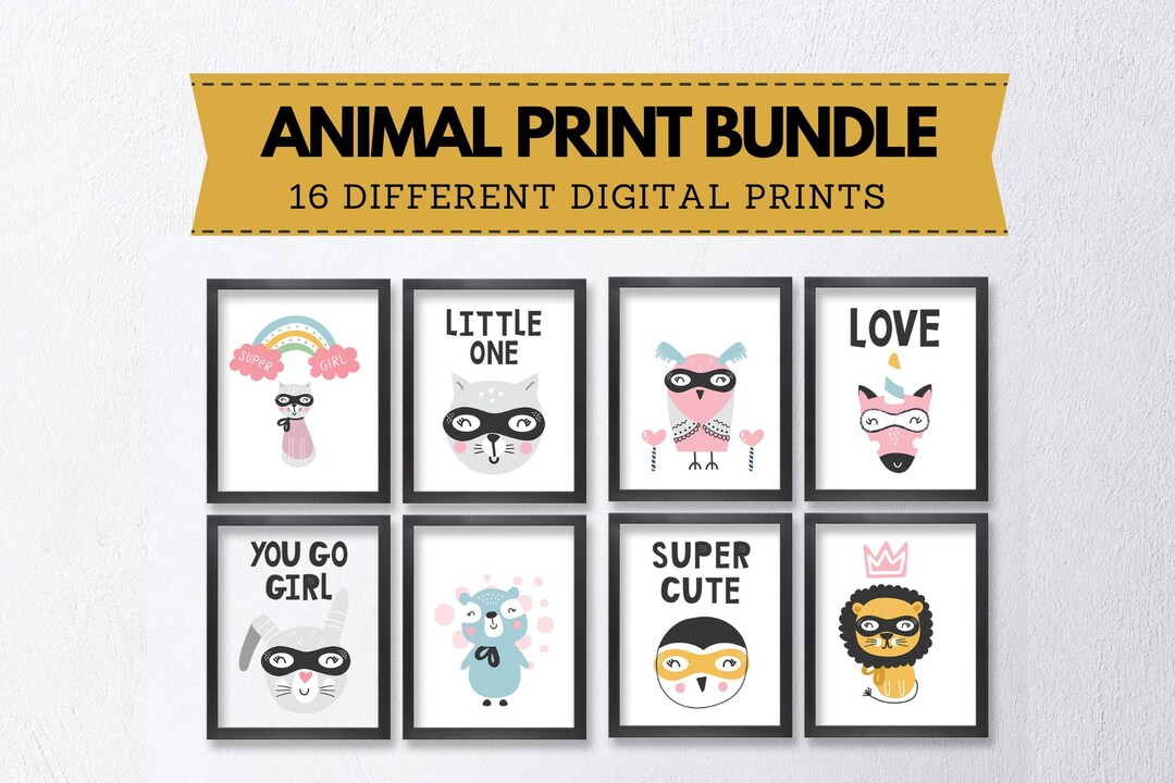 Cute Super Hero Animals, Animal Prints, Nursery Wall Art, Gallery Wall ...