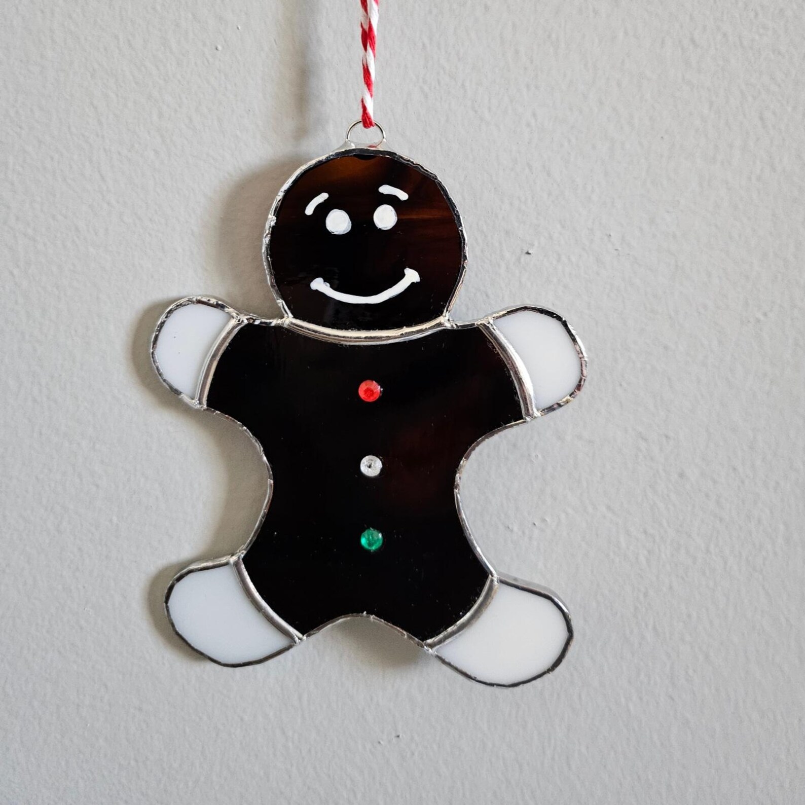 Handmade Stained Glass Gingerbread Man Ornament, Holiday and Winter ...