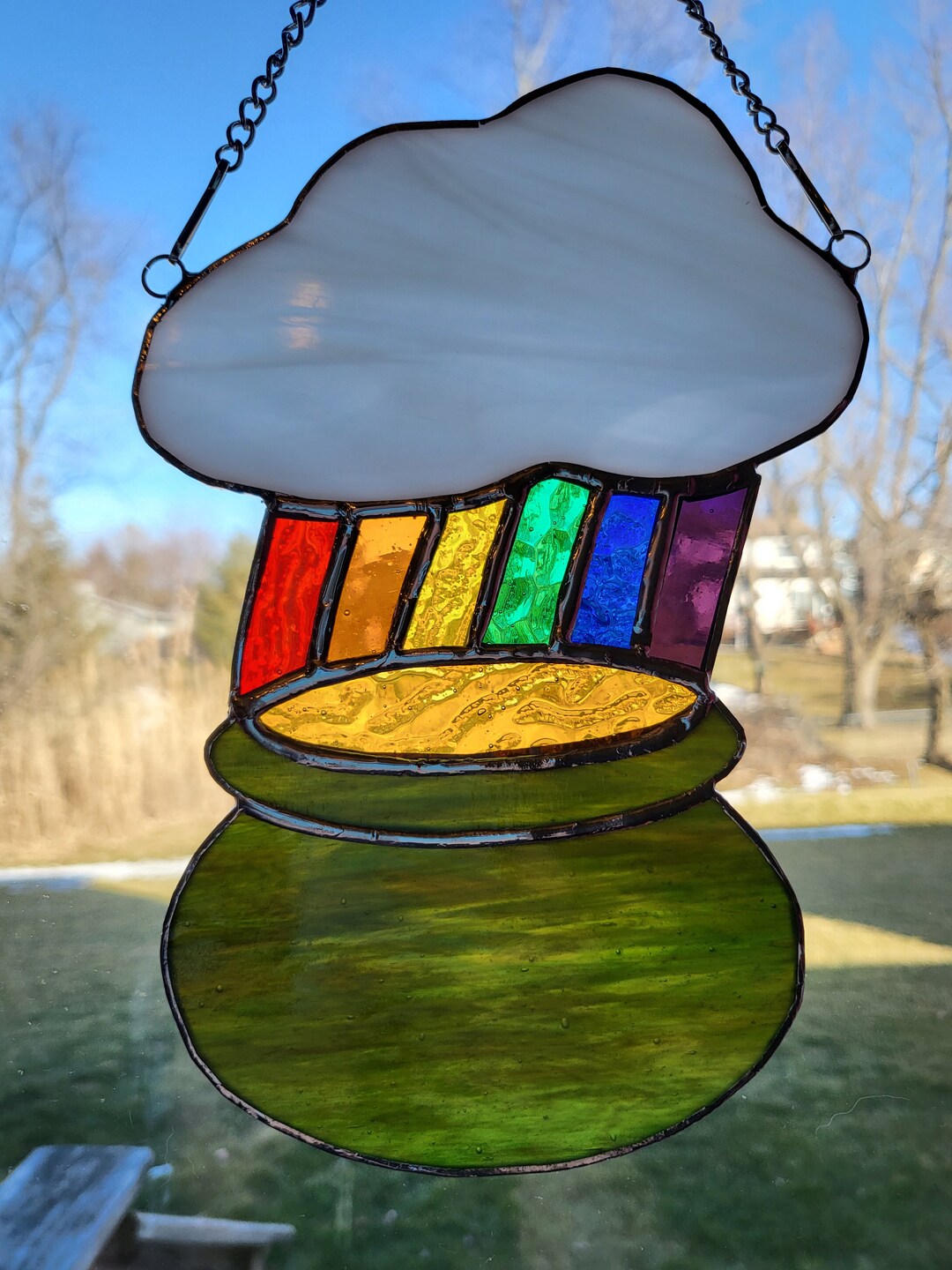 Stained Glass St. Patrick's Day Pot of Gold With Rainbow Suncatcher ...