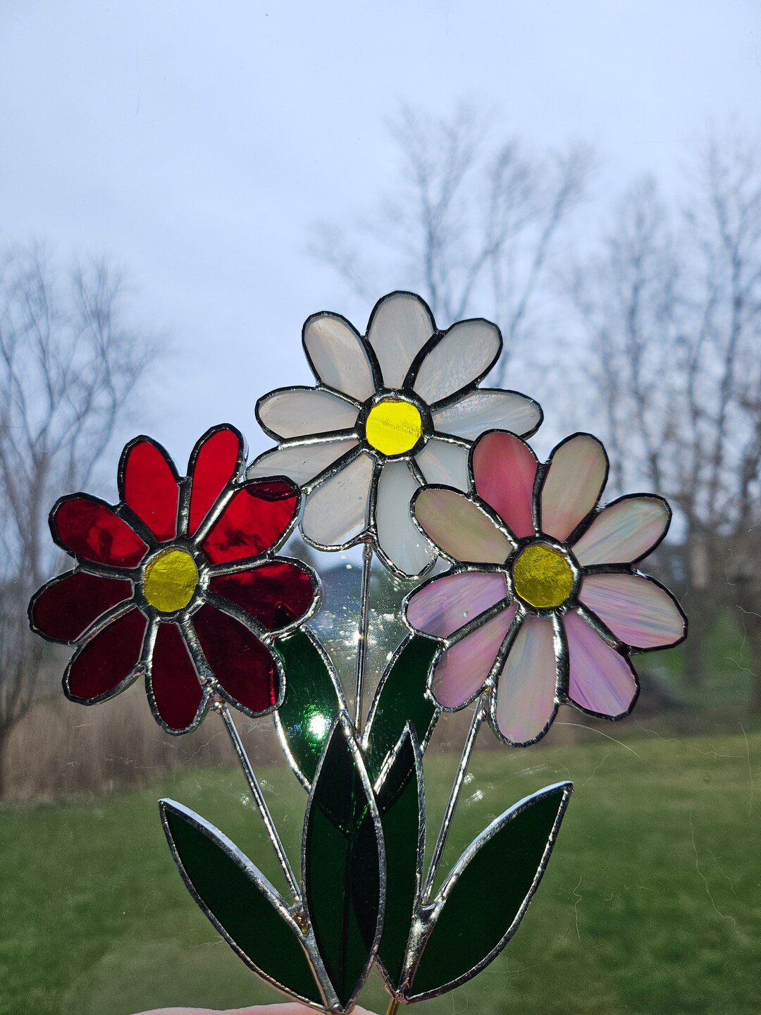 Stained Glass Daisy Stakes, Indoor or Outdoor Suncatcher - Etsy