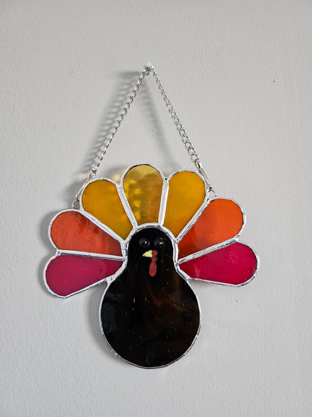 Handmade Stained Glass Turkey Suncatcher, Fall Decor, Thanksgiving ...