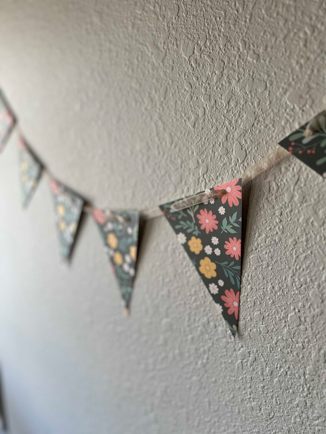 Vintage Inspired Floral Bunting PRINTABLE Dark Green Pink Yellow ...