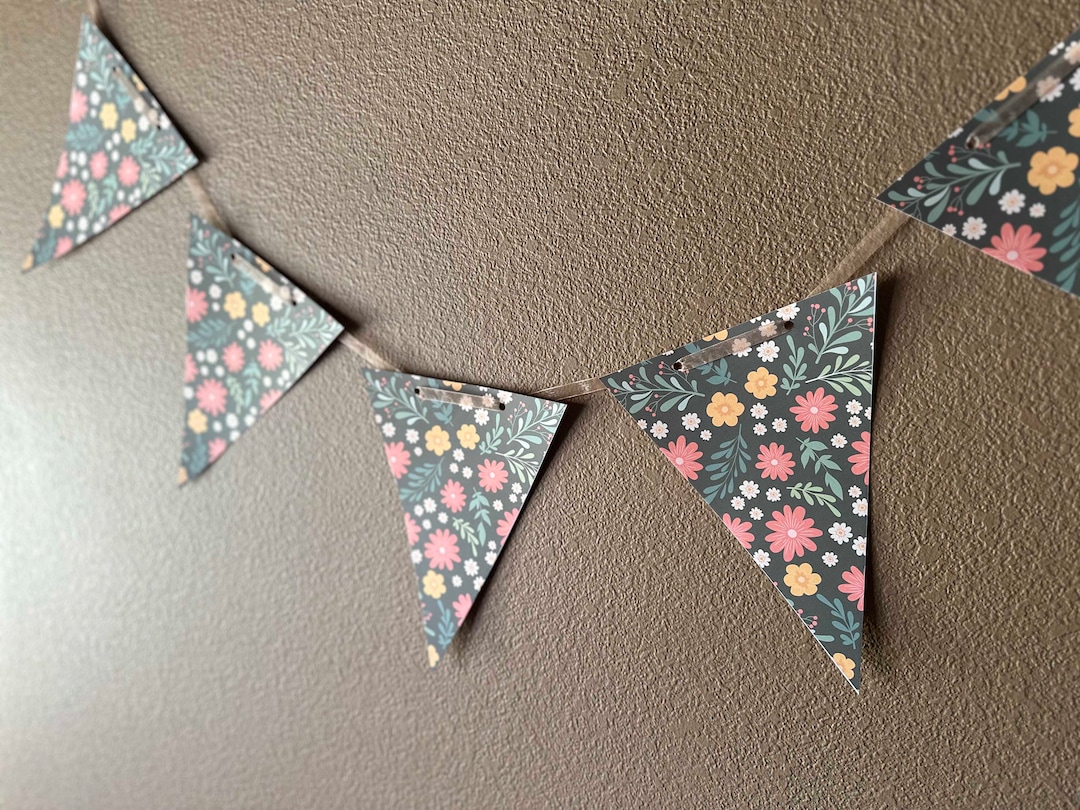 Vintage Inspired Floral Bunting PRINTABLE Dark Green Yellow Pink ...