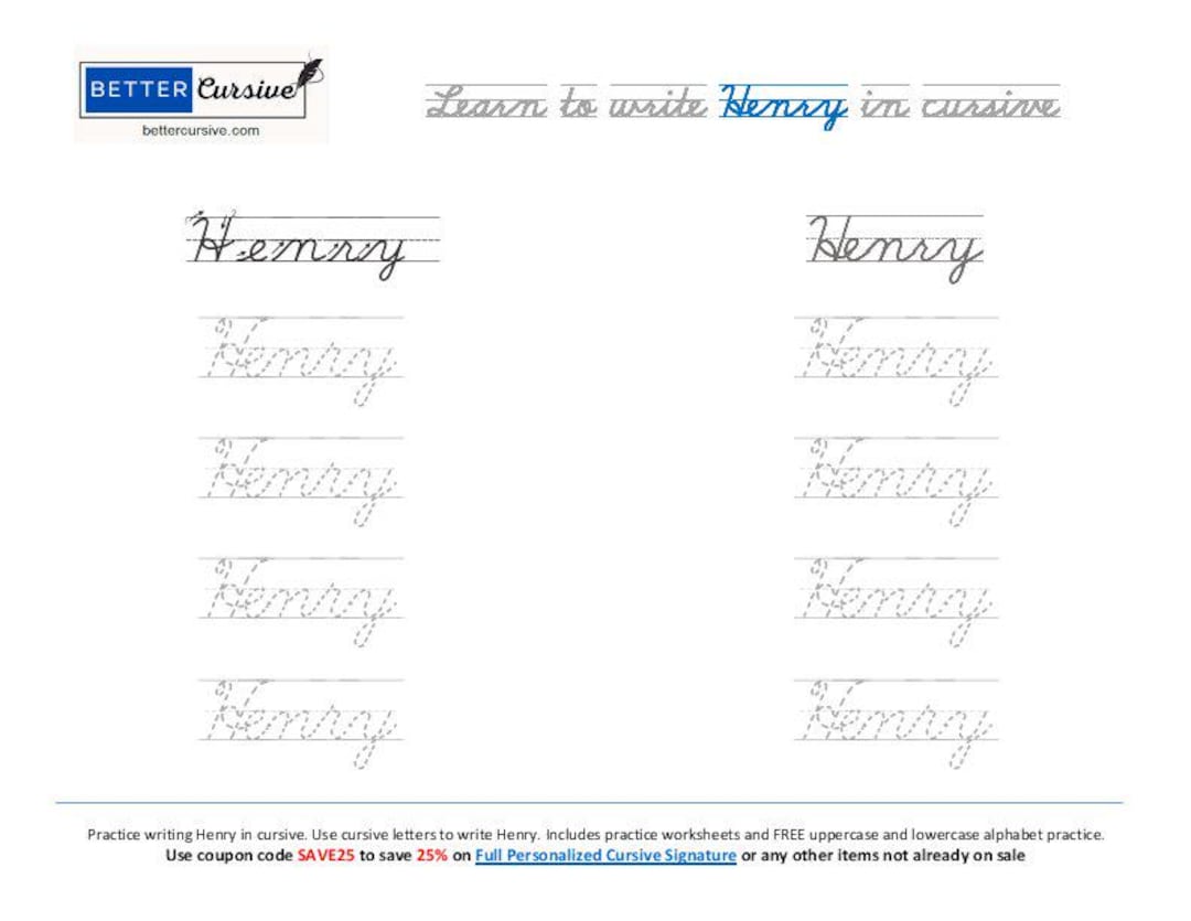 Learn How to Write Henry in Cursive. Practice Writing Henry Using ...