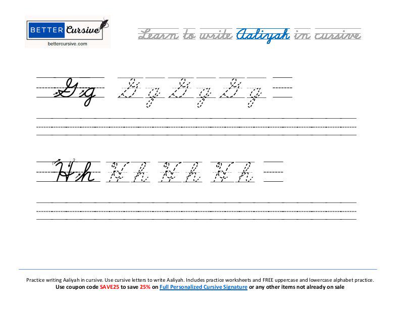 Learn How to Write Aaliyah in Cursive. Practice Writing Aaliyah Using ...