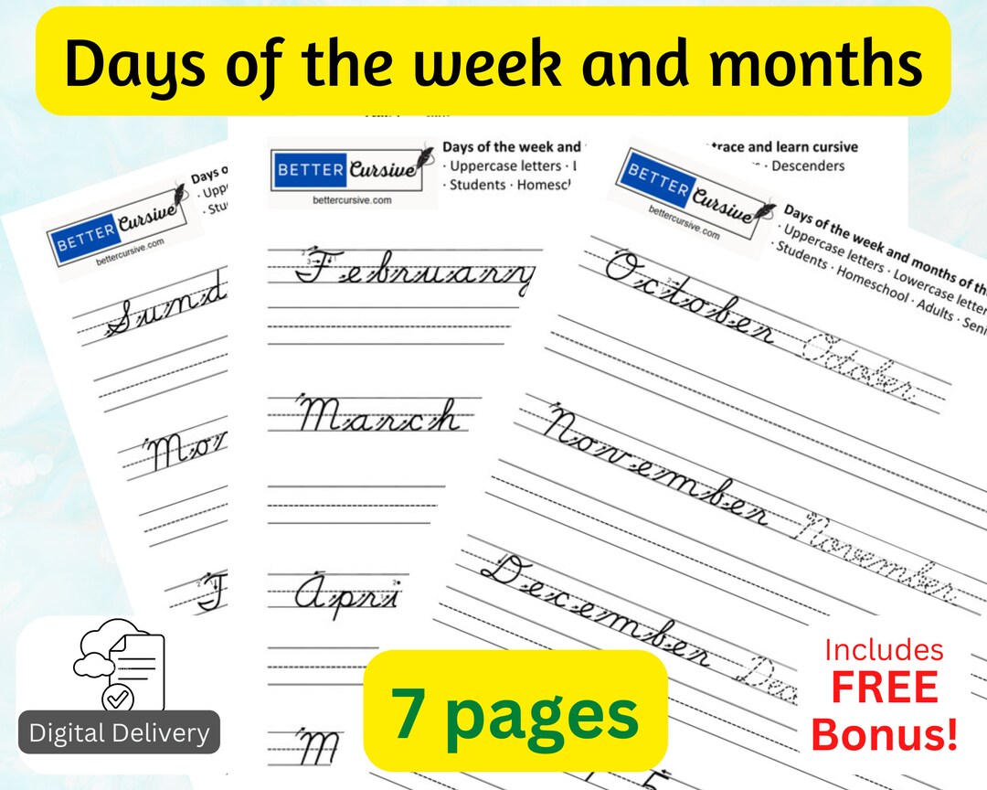 Cursive Writing Practice: Days of the Week and Months of the Year ...