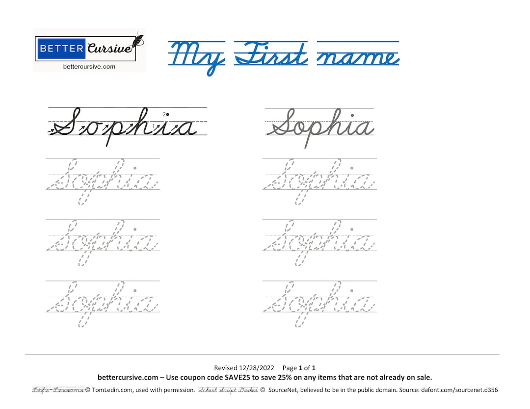 Personalized Gift for Sophia. Customized Cursive First Name Worksheet ...