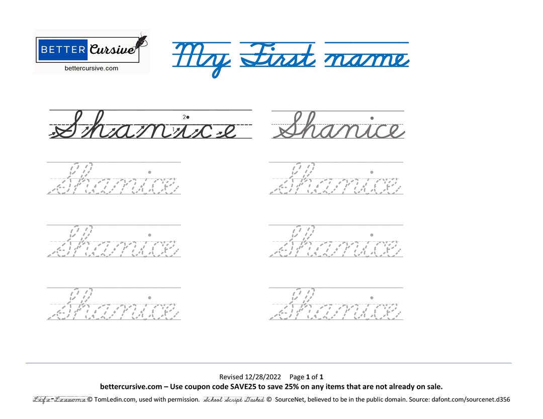 Learn How to Write Shanice in Cursive. Practice Writing Shanice Using ...