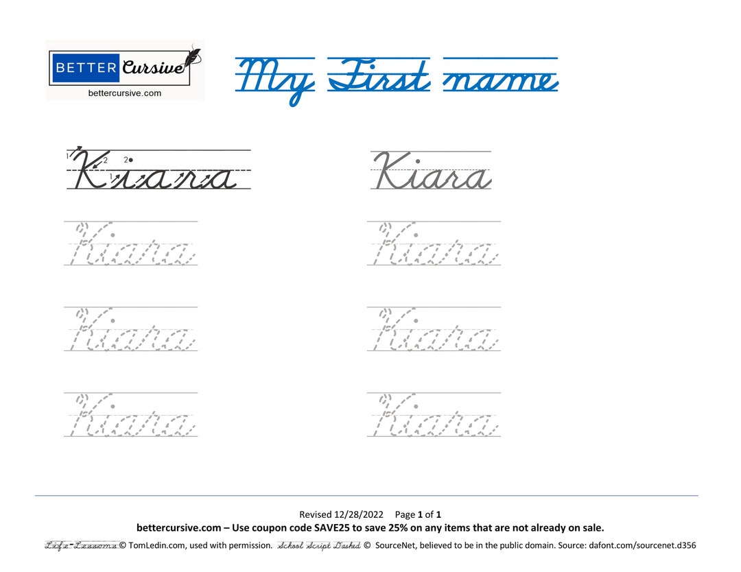 Learn How to Write Kiara in Cursive. Practice Writing Kiara Using ...