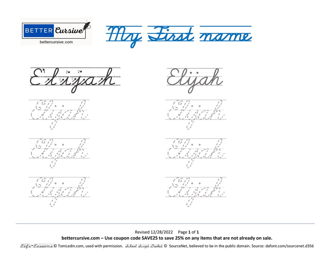 Learn How to Write Elijah in Cursive. Practice Writing Elijah Using ...