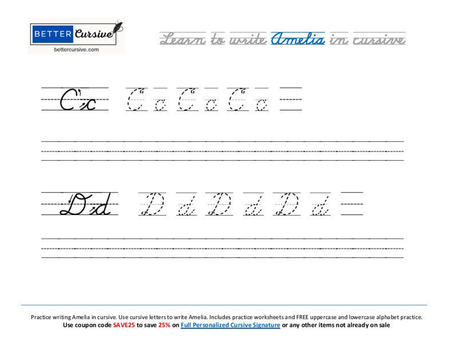 Learn How to Write Amelia in Cursive. Practice Writing Amelia Using ...