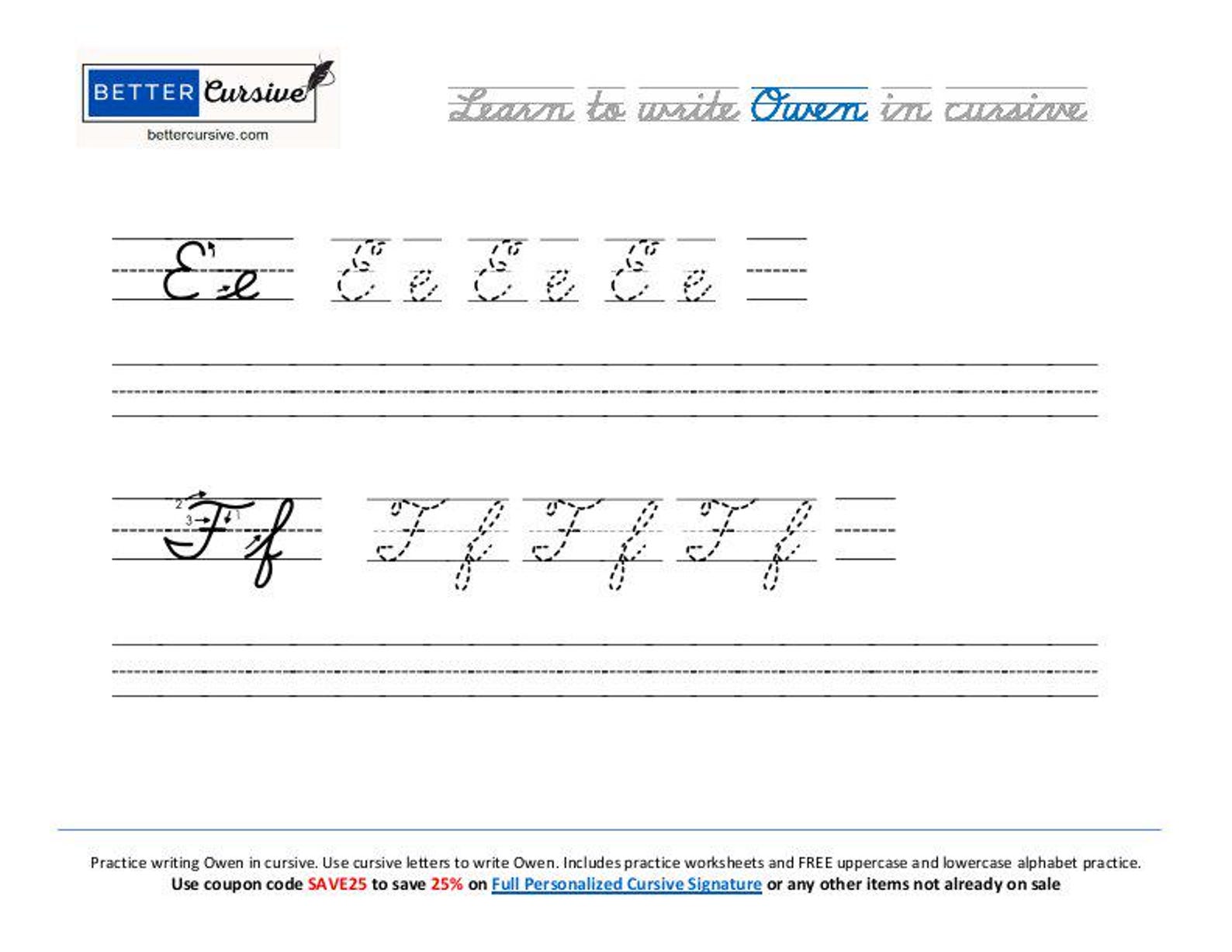 Learn How to Write Owen in Cursive. Practice Writing Owen Using Cursive ...