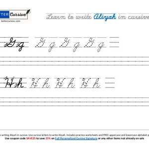 Learn How to Write Aliyah in Cursive. Practice Writing Aliyah Using ...