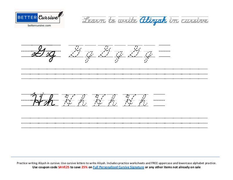 Learn How to Write Aliyah in Cursive. Practice Writing Aliyah Using ...
