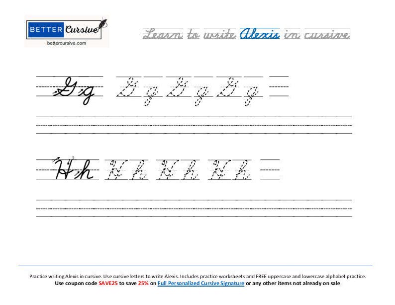 Learn How to Write Alexis in Cursive. Practice Writing Alexis Using ...