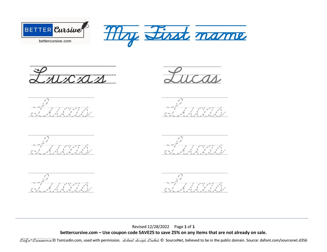 Learn How to Write Lucas in Cursive. Practice Writing Lucas Using ...