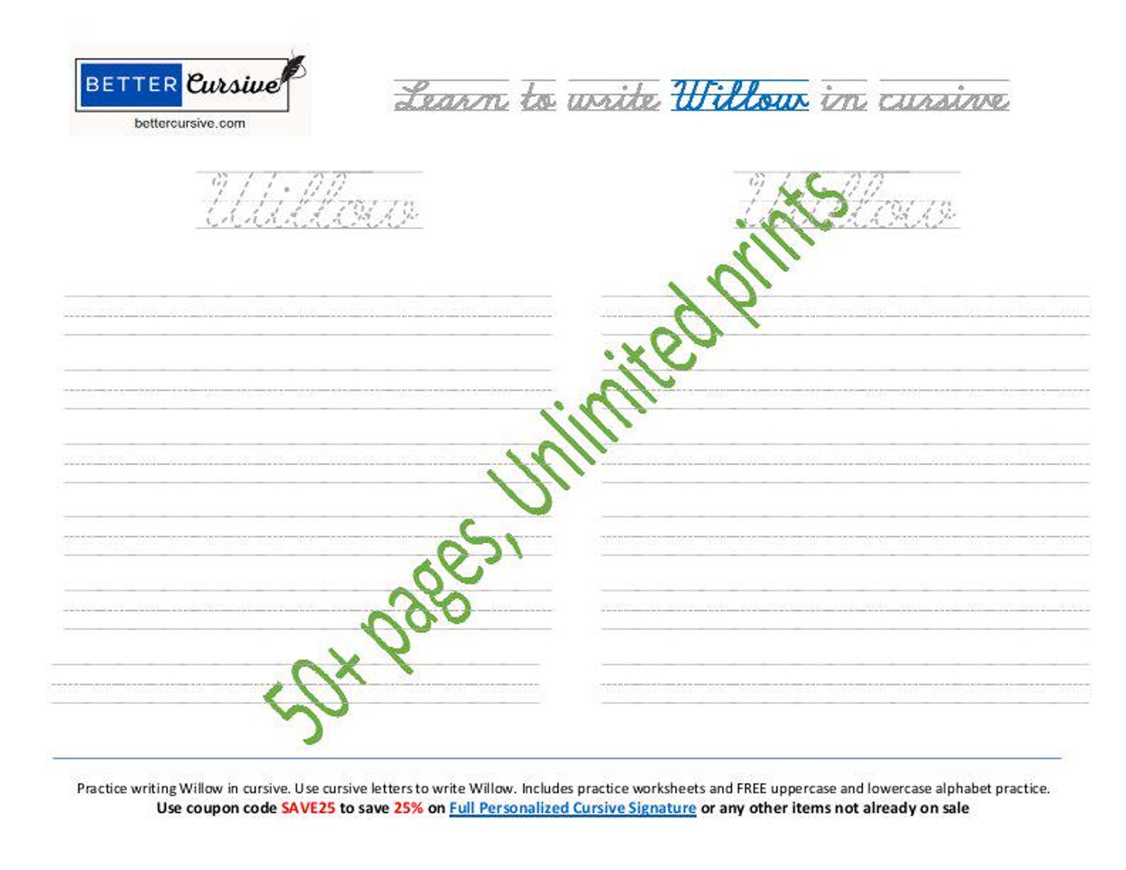 Learn How to Write Willow in Cursive. Practice Writing Willow Using ...