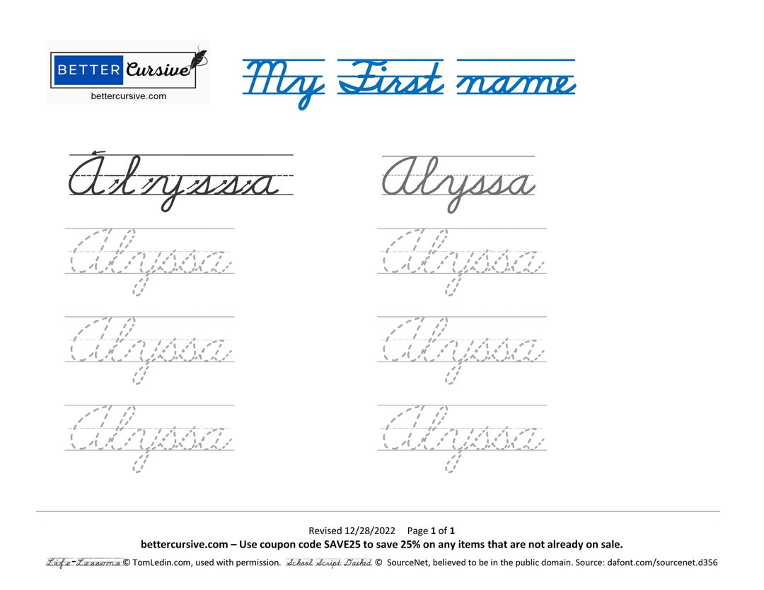 Learn How to Write Alyssa in Cursive. Practice Writing Alyssa Using ...