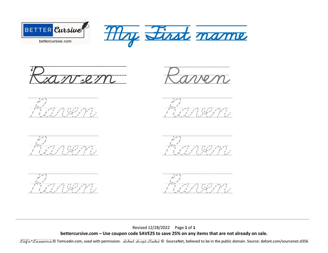 Learn How to Write Raven in Cursive. Practice Writing Raven Using ...