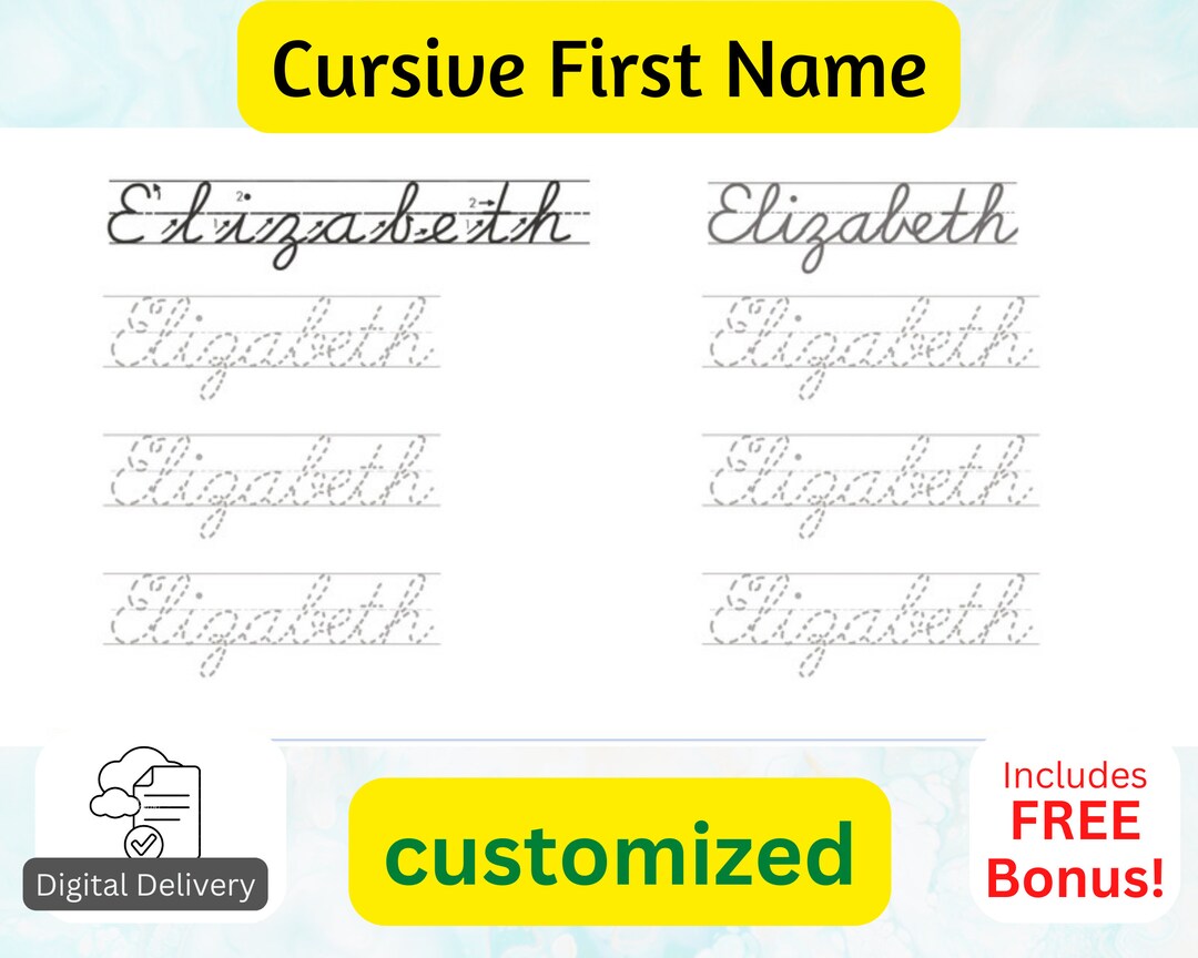 Cursive First Name Practice for Students and Seniors. Customized ...