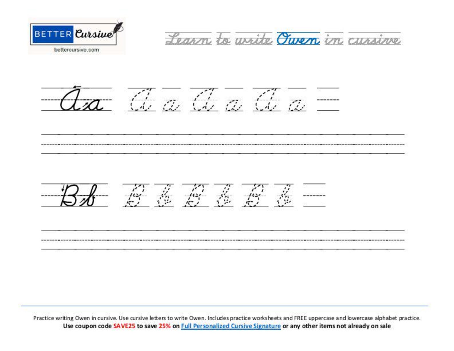Learn How to Write Owen in Cursive. Practice Writing Owen Using Cursive ...