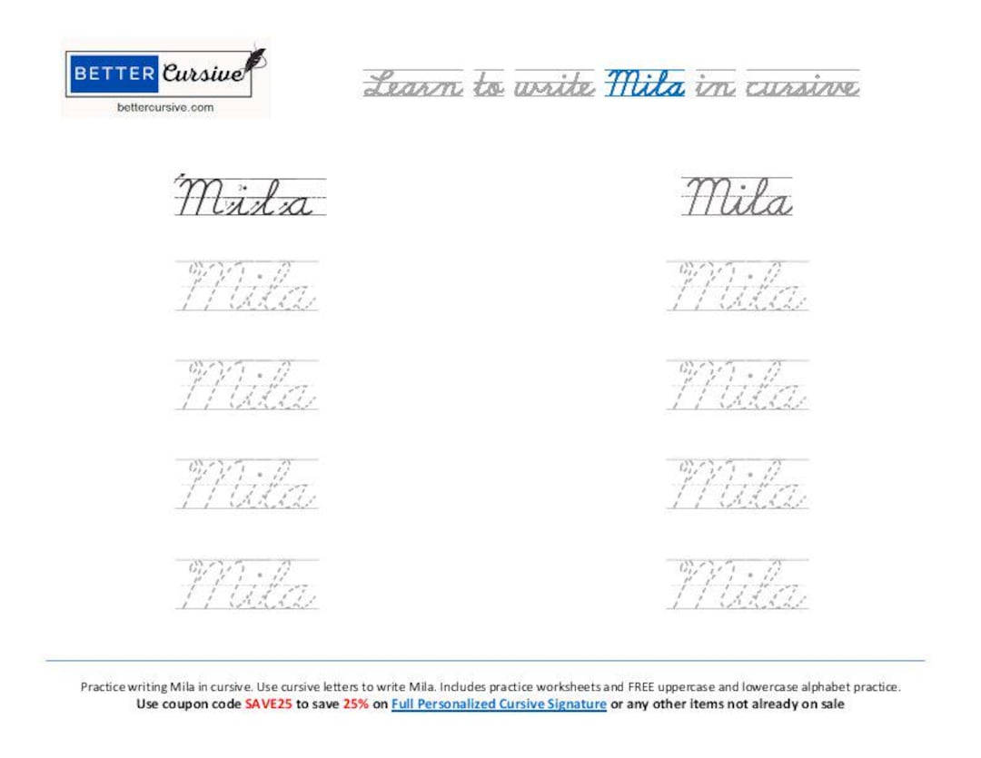Learn How to Write Mila in Cursive. Practice Writing Mila Using Cursive ...